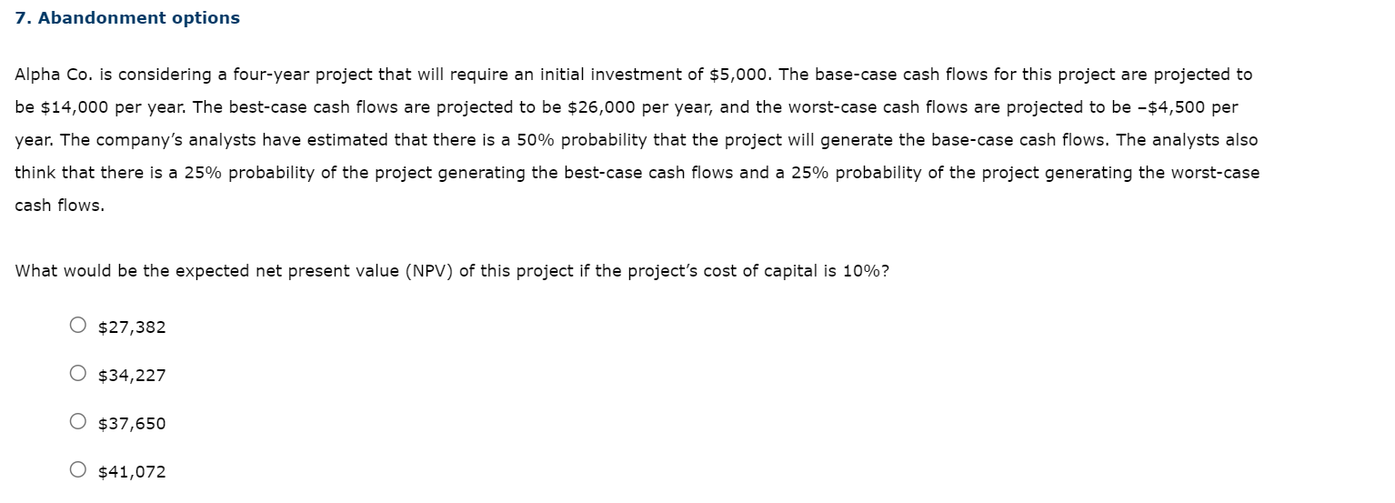 Solved Alpha Co. is considering a four-year project that | Chegg.com