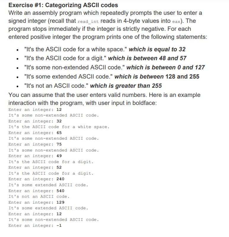 Solved Exercise 1 Categorizing Ascii Codes Write An 