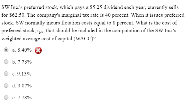 Solved SW Inc.'s preferred stock, which pays a $5.25 | Chegg.com
