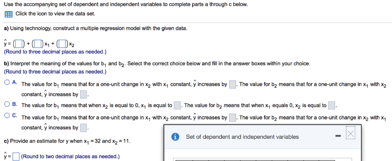 Solved Use the accompanying set of dependent and independent | Chegg.com