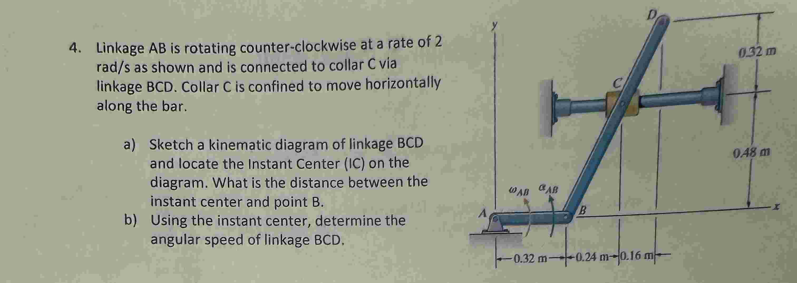 Solved 4. ﻿Linkage \( ﻿A B \) ﻿is rotating counter-clockwise | Chegg.com