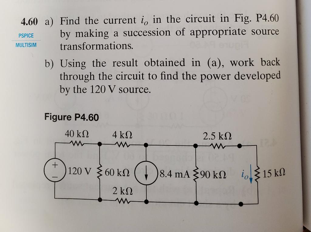 Solved a) Find the current io in the circuit in Fig. P4.60 | Chegg.com