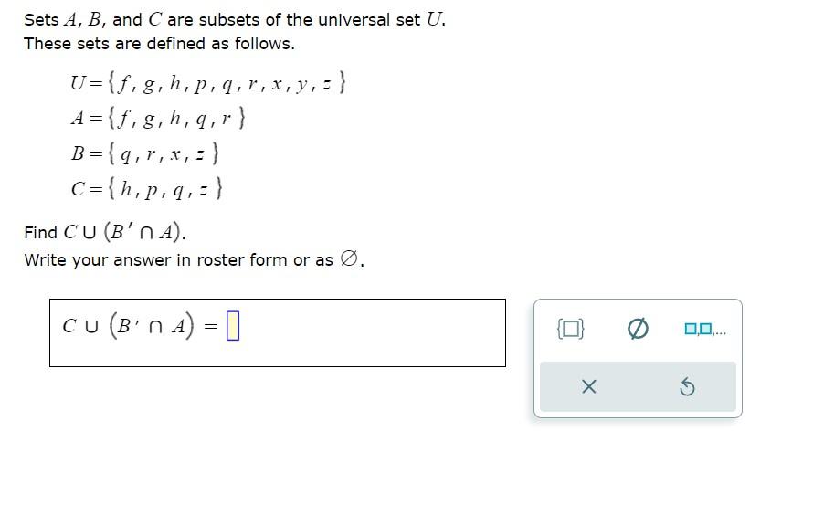 Solved Sets A,B, and C are subsets of the universal set U. | Chegg.com