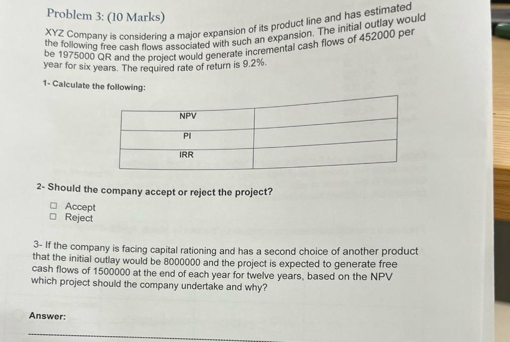 Solved Problem 3: (10 Marks) XYZ Company is considering a | Chegg.com Solved Problem 3: (10 Marks) XYZ Company is considering a | Chegg.com