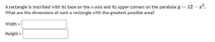 Solved A rectangle is inscribed with its base on the x-axis | Chegg.com