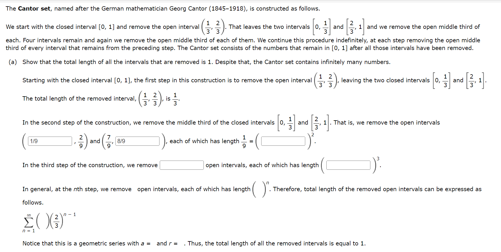 Solved The Cantor set, named after the German mathematician | Chegg.com Solved The Cantor set, named after the German mathematician | Chegg.com