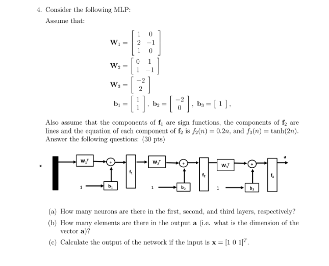 Solved 4. Consider the following MLP: Assume that: 1 0 W = 2 | Chegg.com