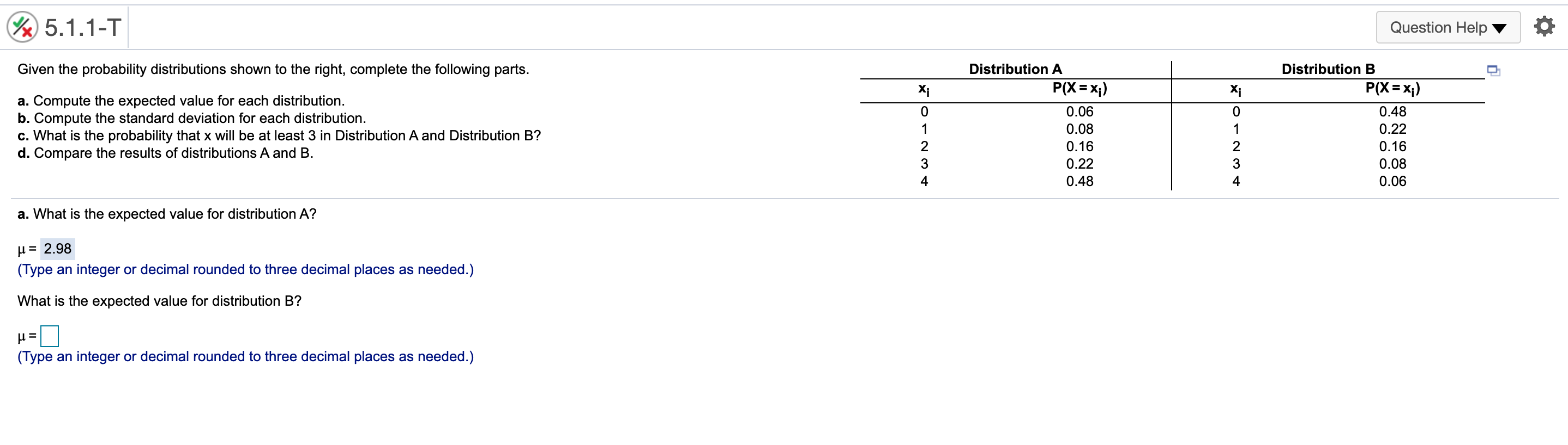 Solved 5.1.1-T Question Help Given the probability | Chegg.com