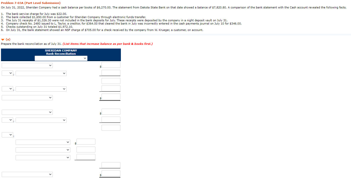 Solved Problem 7-03A (Part Level Submission) On July 31, | Chegg.com
