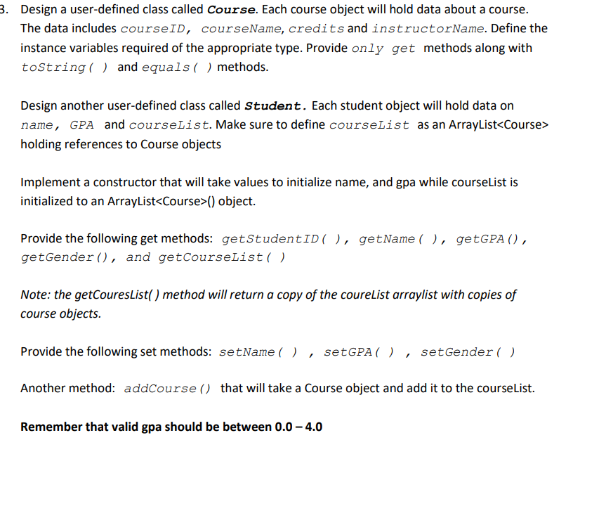 Solved 3 Design A User Defined Class Called Course Each 1245