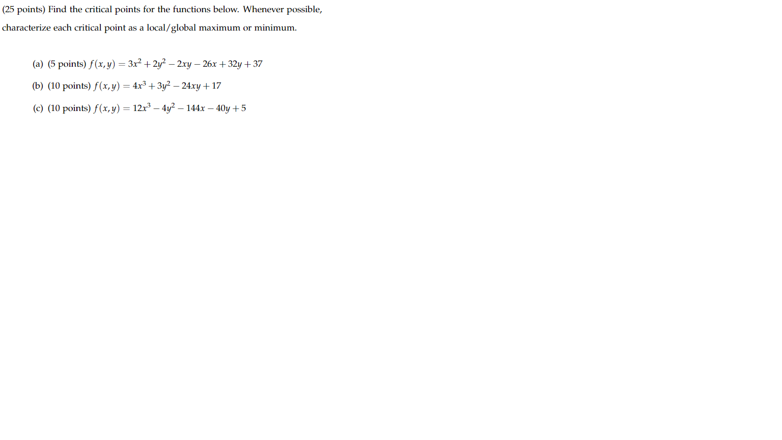 Solved 25 points) Find the critical points for the functions | Chegg.com