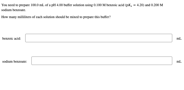 Solved You need to prepare 100.0 mL of a pH4.00 buffer | Chegg.com