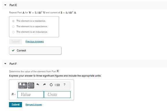 Solved Part A A certain element has a phasor voltage af V = | Chegg.com