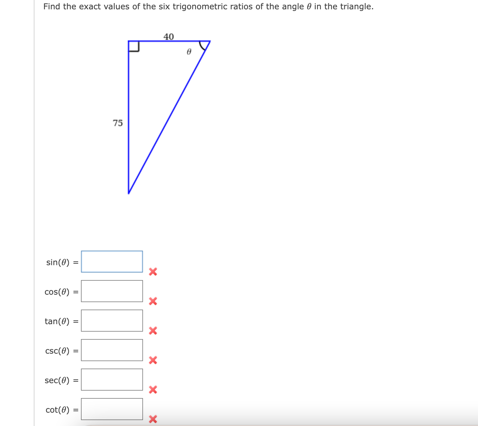 Solved Find the exact values of the six trigonometric ratios | Chegg.com