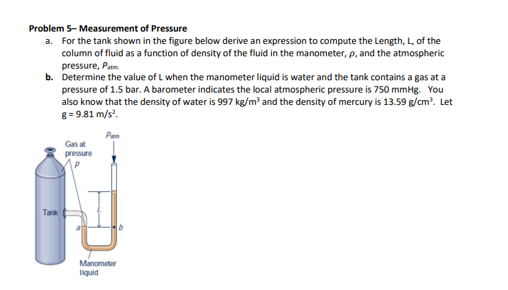 Solved Problem 5-Measurement of Pressure For the tank shown | Chegg.com