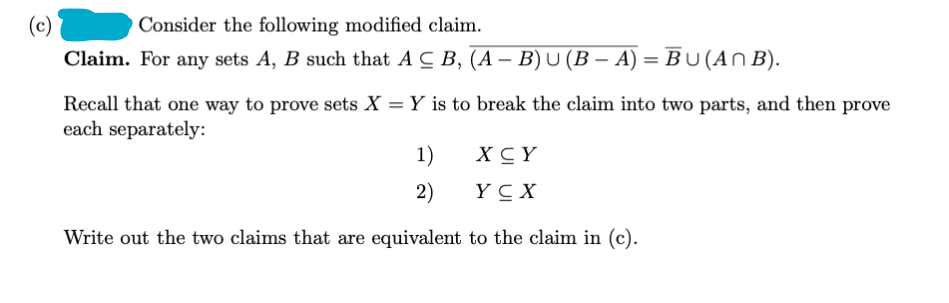 Solved (e) Consider the following proof of the other claim | Chegg.com