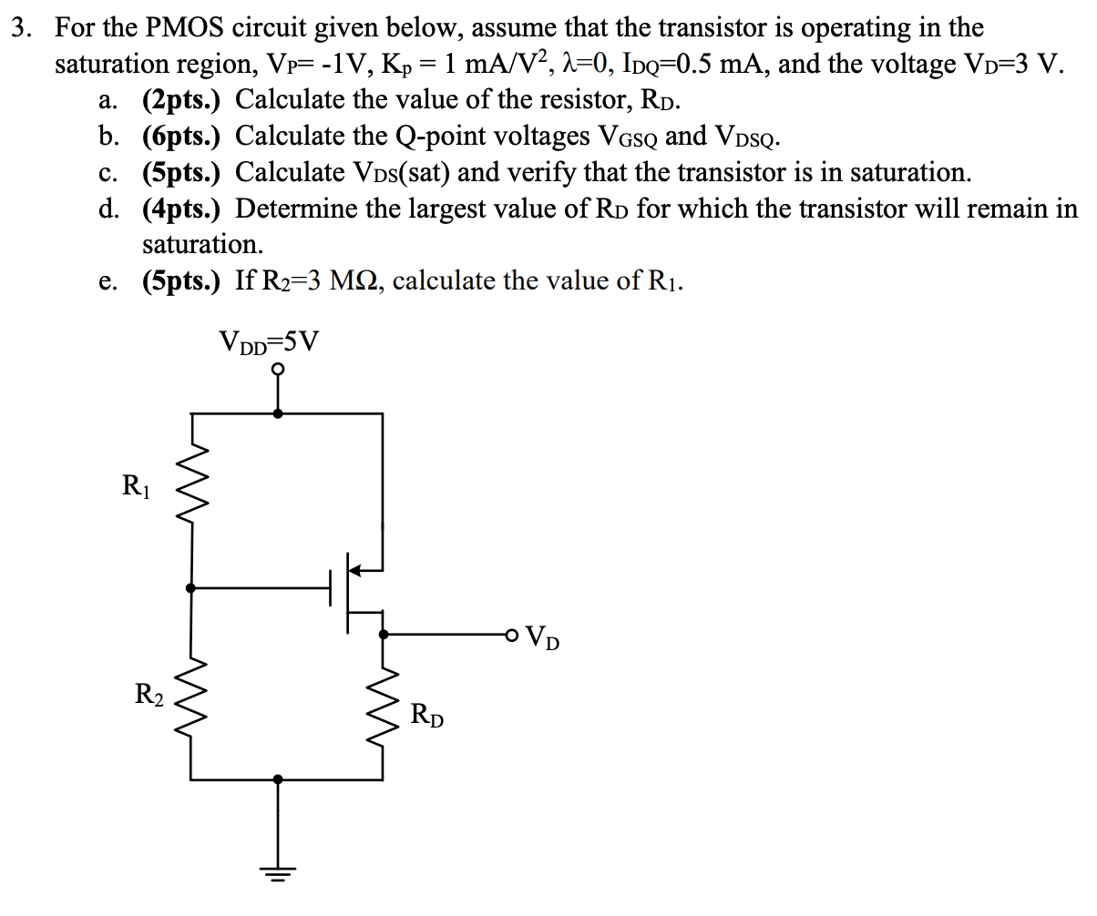 Solved 3. For the PMOS circuit given below, assume that the | Chegg.com