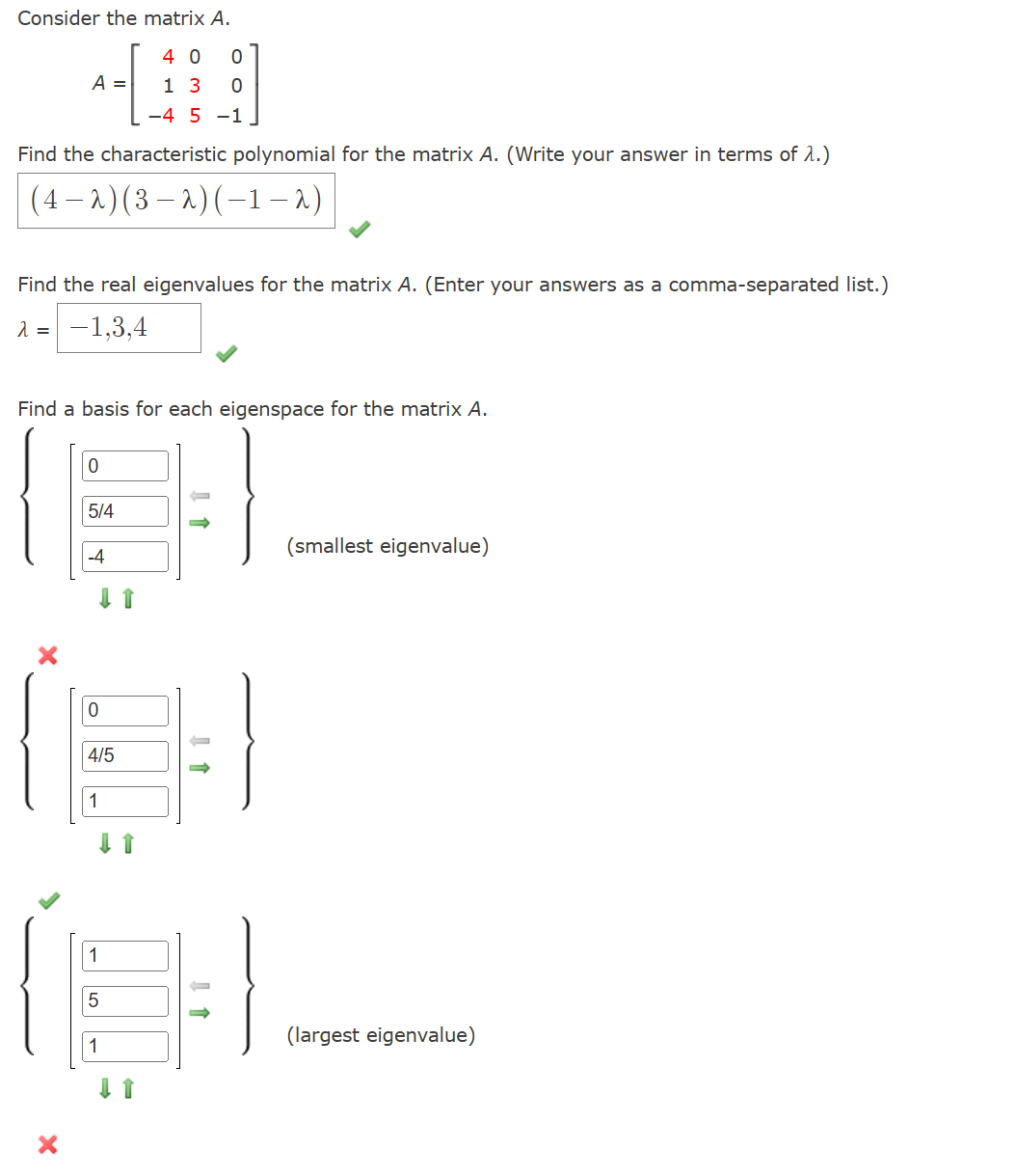 Solved Consider the matrix A.A=[400130-45-1]Find the | Chegg.com