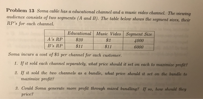 Solved Problem 13 Soma cable has a educational channel and a | Chegg.com