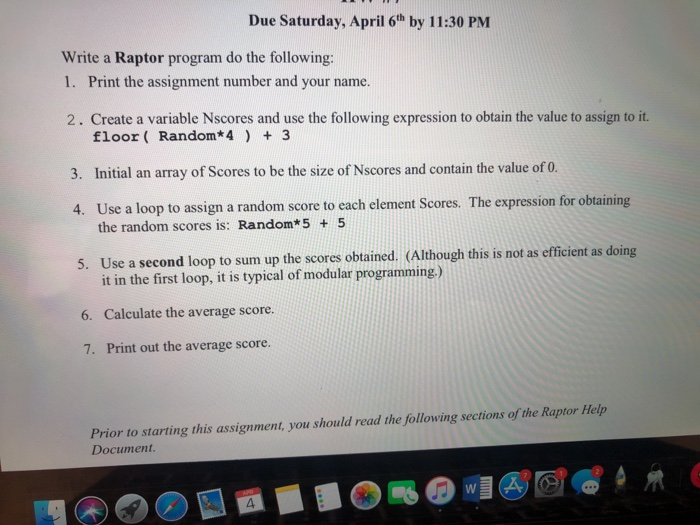 Solved Due Saturday, April 6th by 11:30 PM Write a Raptor | Chegg.com