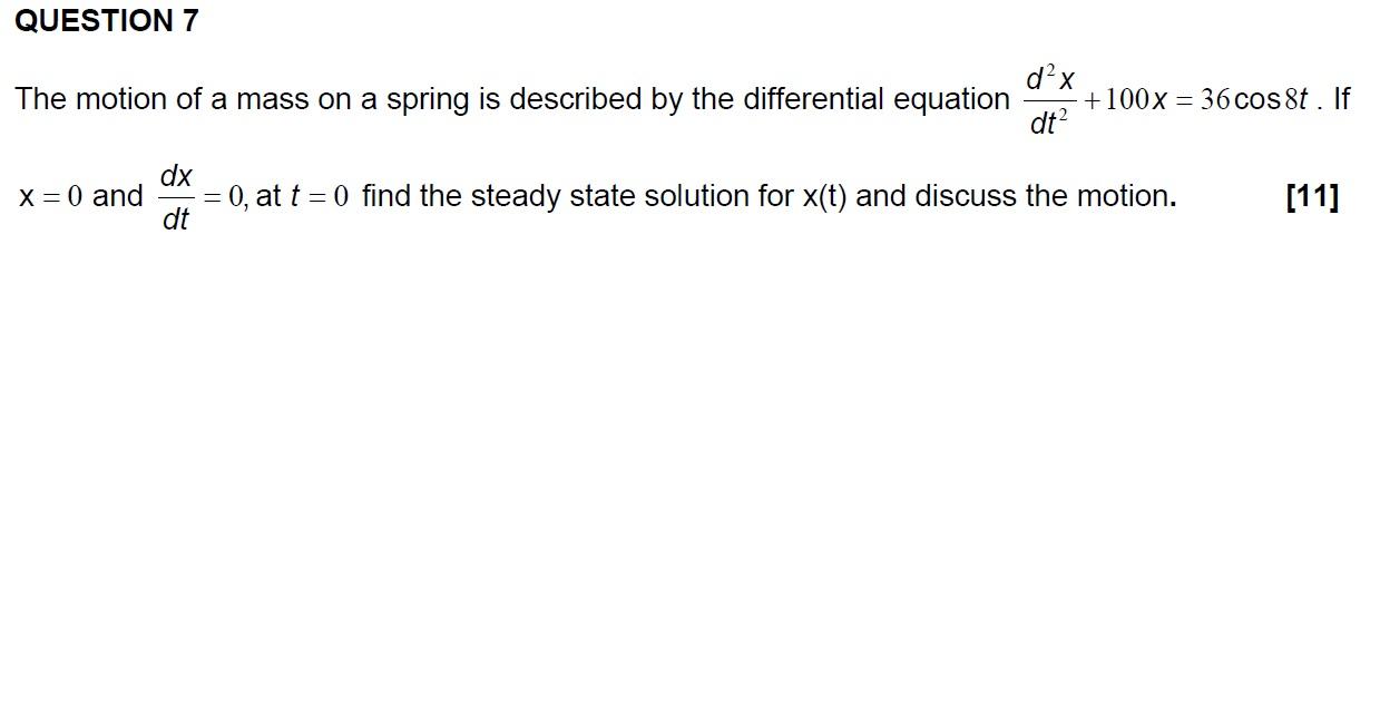 Solved The motion of a mass on a spring is described by the | Chegg.com