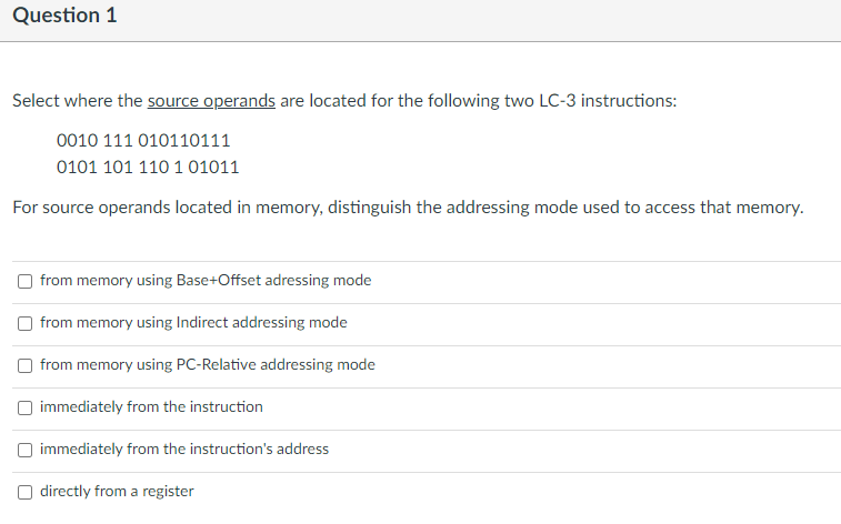 Solved Question 1 Select where the source operands are | Chegg.com
