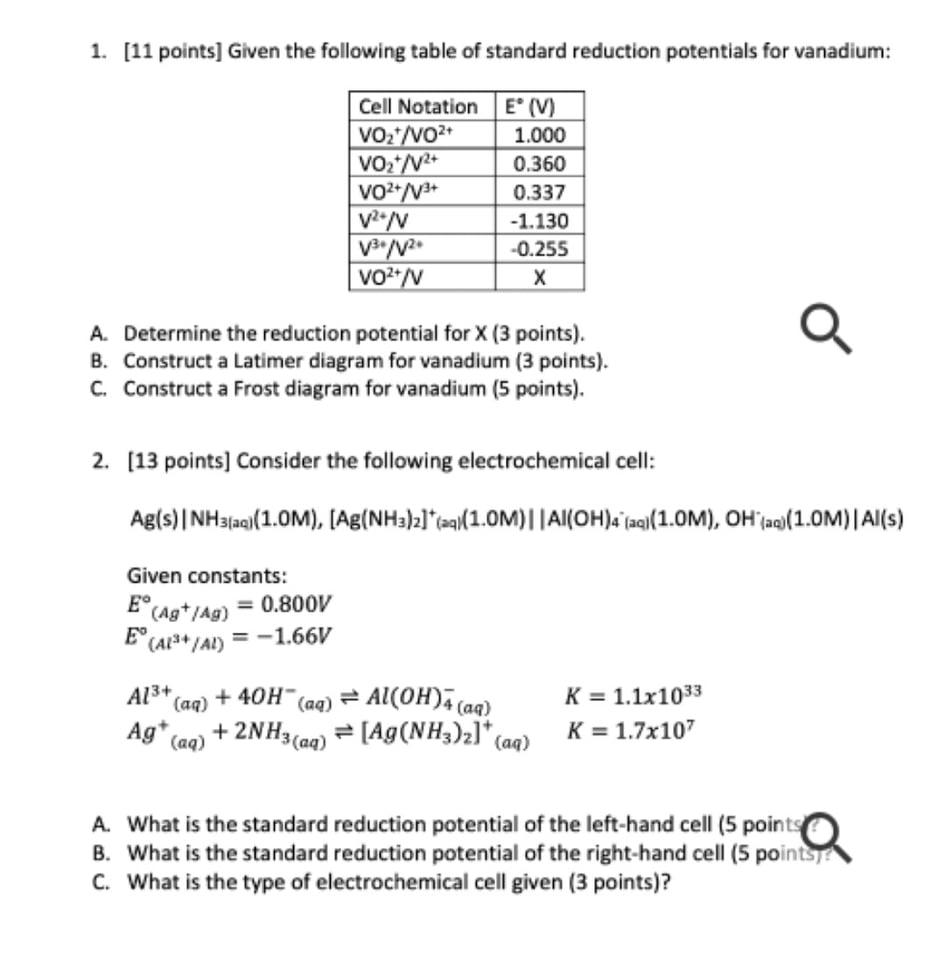 Solved 1. [11 points] Given the following table of standard | Chegg.com