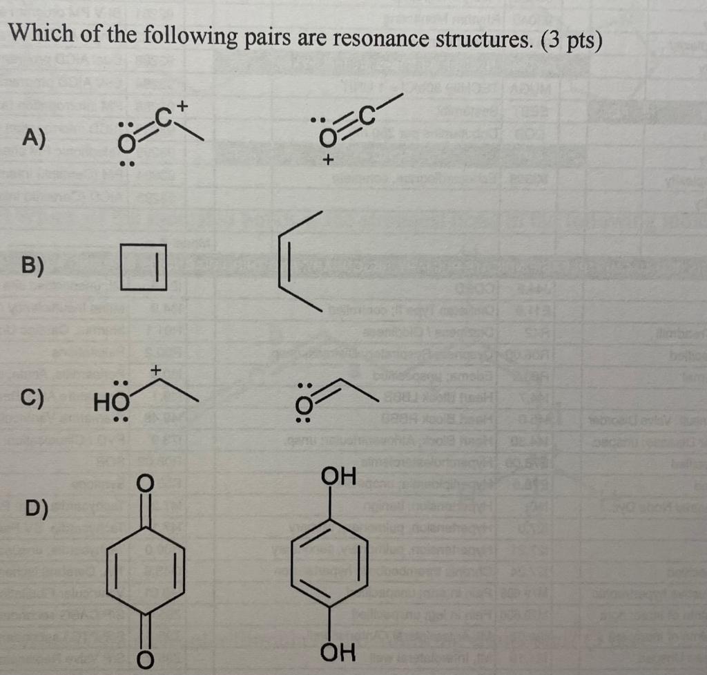 Solved Which of the following pairs are resonance | Chegg.com