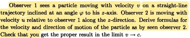 Solved Observer 1 sees a particle moving with velocity v on | Chegg.com