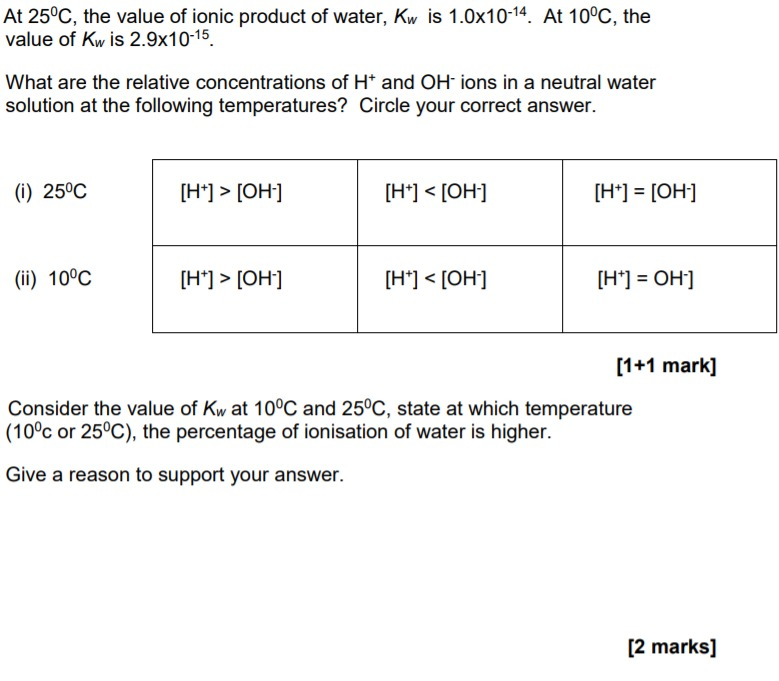 Solved At 25°C, the value of ionic product of water, Kw is | Chegg.com