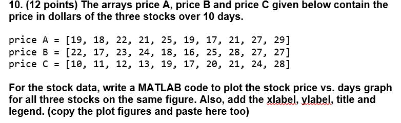 Solved 10. (12 points) The arrays price A, price B and price | Chegg.com