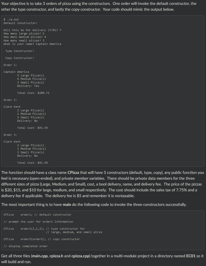 Solved Your objective is to take 3 orders of pizza using the | Chegg.com