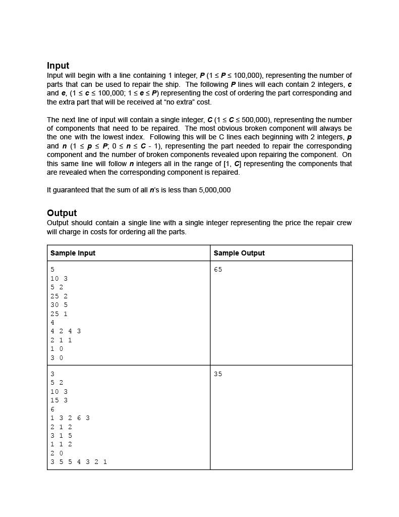 Solved Input Input will begin with a line containing 1 | Chegg.com