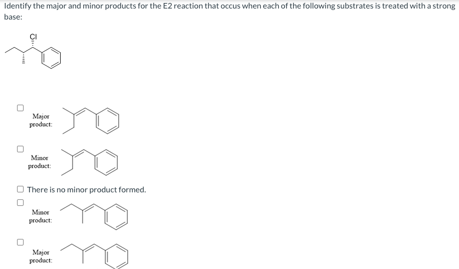 Solved Identify the major and minor products for the E2 | Chegg.com