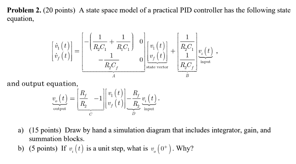 Solved Problem 2. (20 points) A state space model of a | Chegg.com