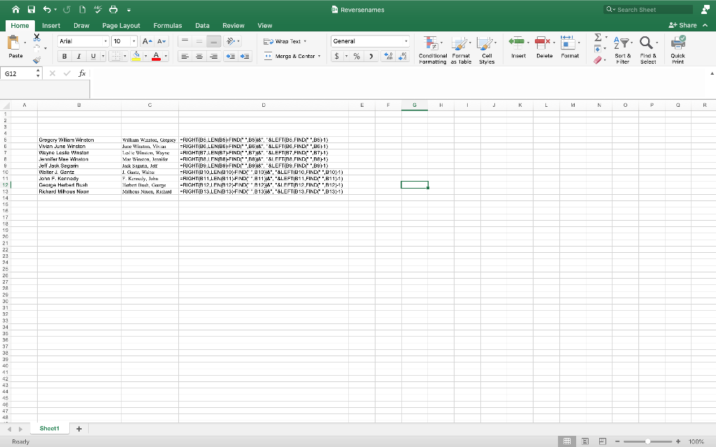 Solved The file named Reversenames.xlsx gives the first | Chegg.com