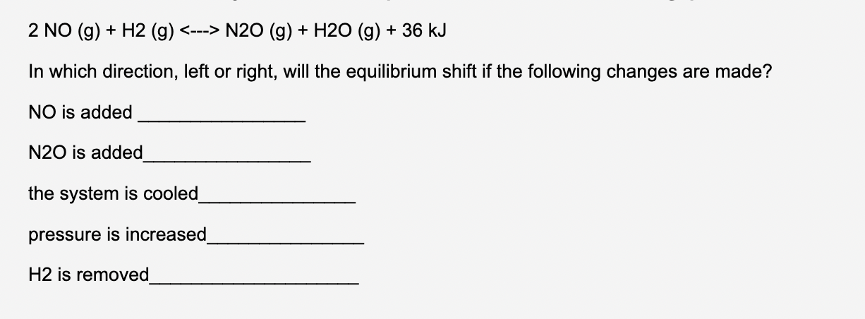 Solved 2NO(g)+H2( g)