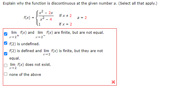 Solved Explain why the function is discontinuous at the | Chegg.com
