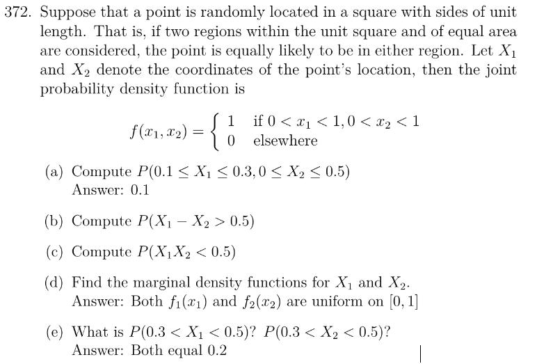 Solved Suppose that a point is randomly located in a square | Chegg.com