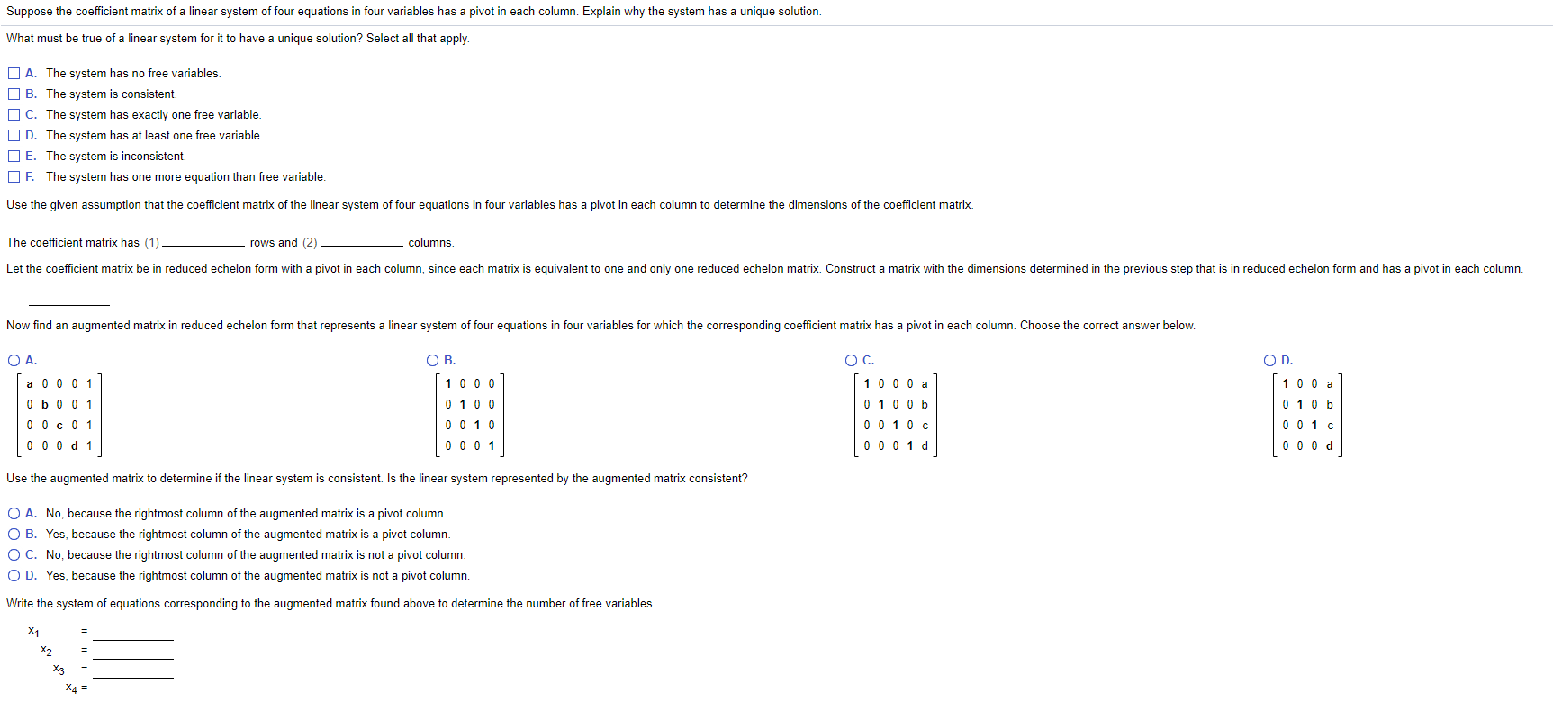 Solved Suppose the coefficient matrix of a linear system of | Chegg.com
