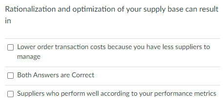 Solved Rationalization and optimization of your supply base | Chegg.com