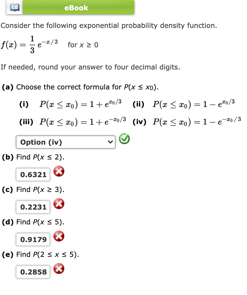Solved eBook Consider the following exponential probability | Chegg.com