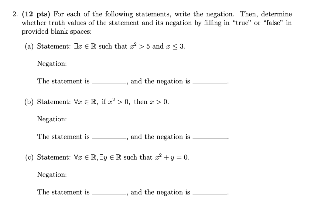 Solved 2. (12 pts) For each of the following statements, | Chegg.com