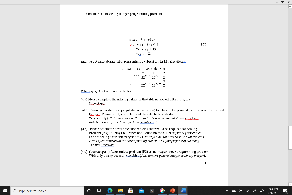 Solved х Consider The Following Integer Programming Problem 