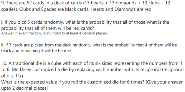 Solved 9. There are 52 cards in a deck of cards (13 hearts + | Chegg.com