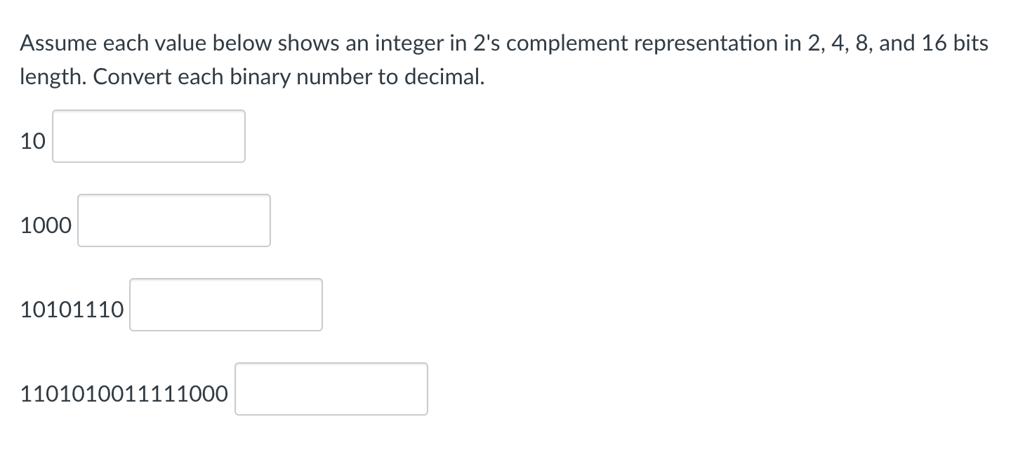 Solved Assume each value below shows an integer in 2's | Chegg.com