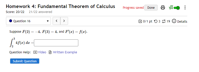 Solved Homework 4: Fundamental Theorem of Calculus Score: | Chegg.com