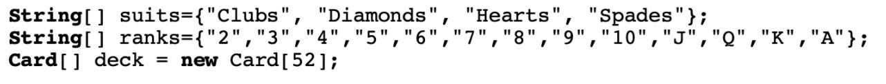 Solved public class Card { /* * suit is "Clubs", "Diamonds", | Chegg.com