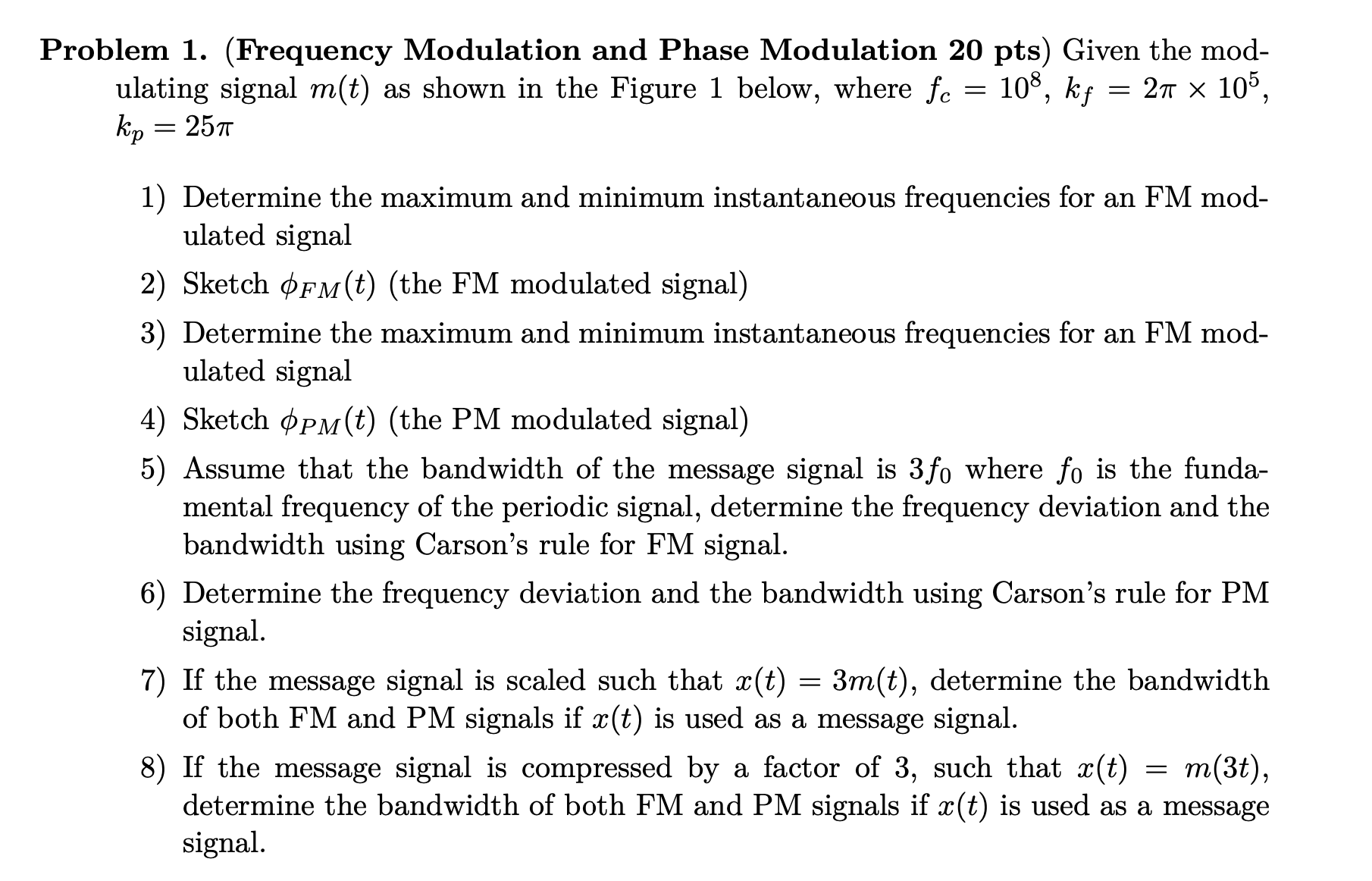 Solved roblem 1. (Frequency Modulation and Phase Modulation | Chegg.com