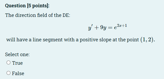 Solved Question [5 points]: The direction field of the DE: | Chegg.com